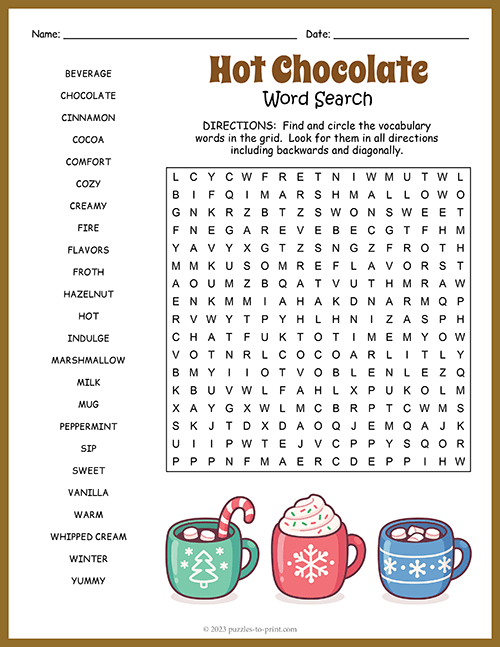 Hot Chocolate Word Search