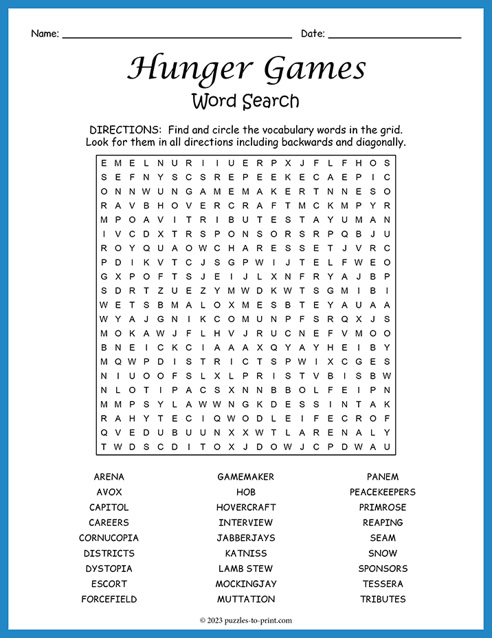 Hunger Games Word Search