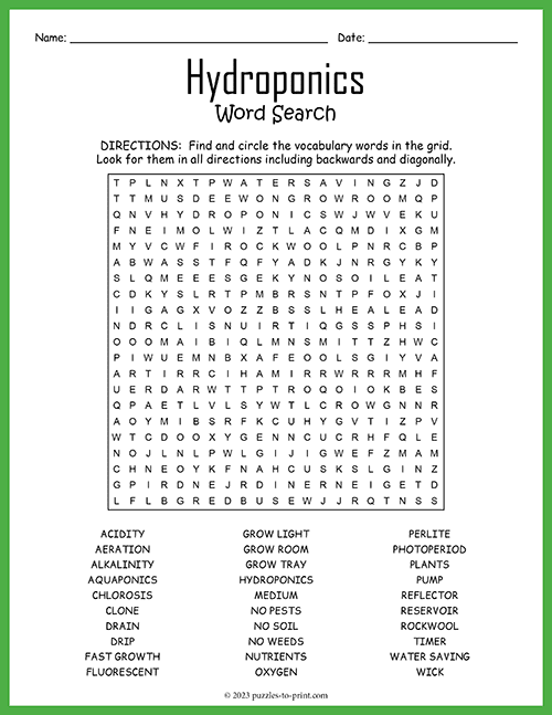 Hydroponics Word Search