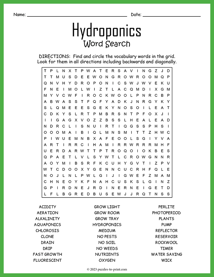 Hydroponics Word Search