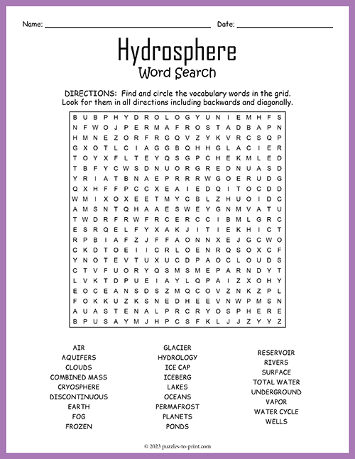 Hydrosphere Word Search