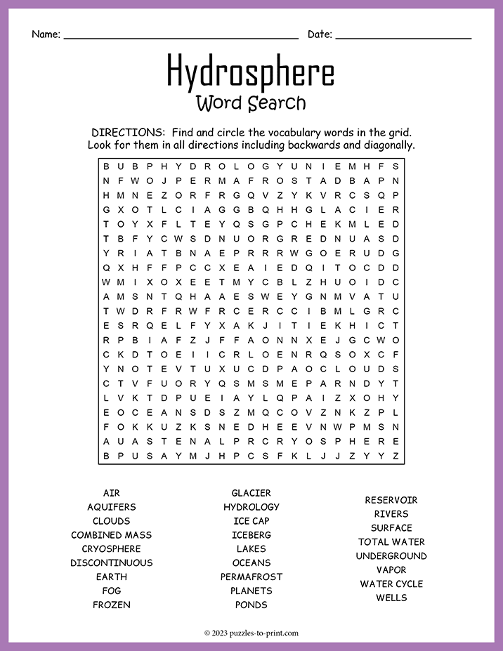 Hydrosphere Word Search
