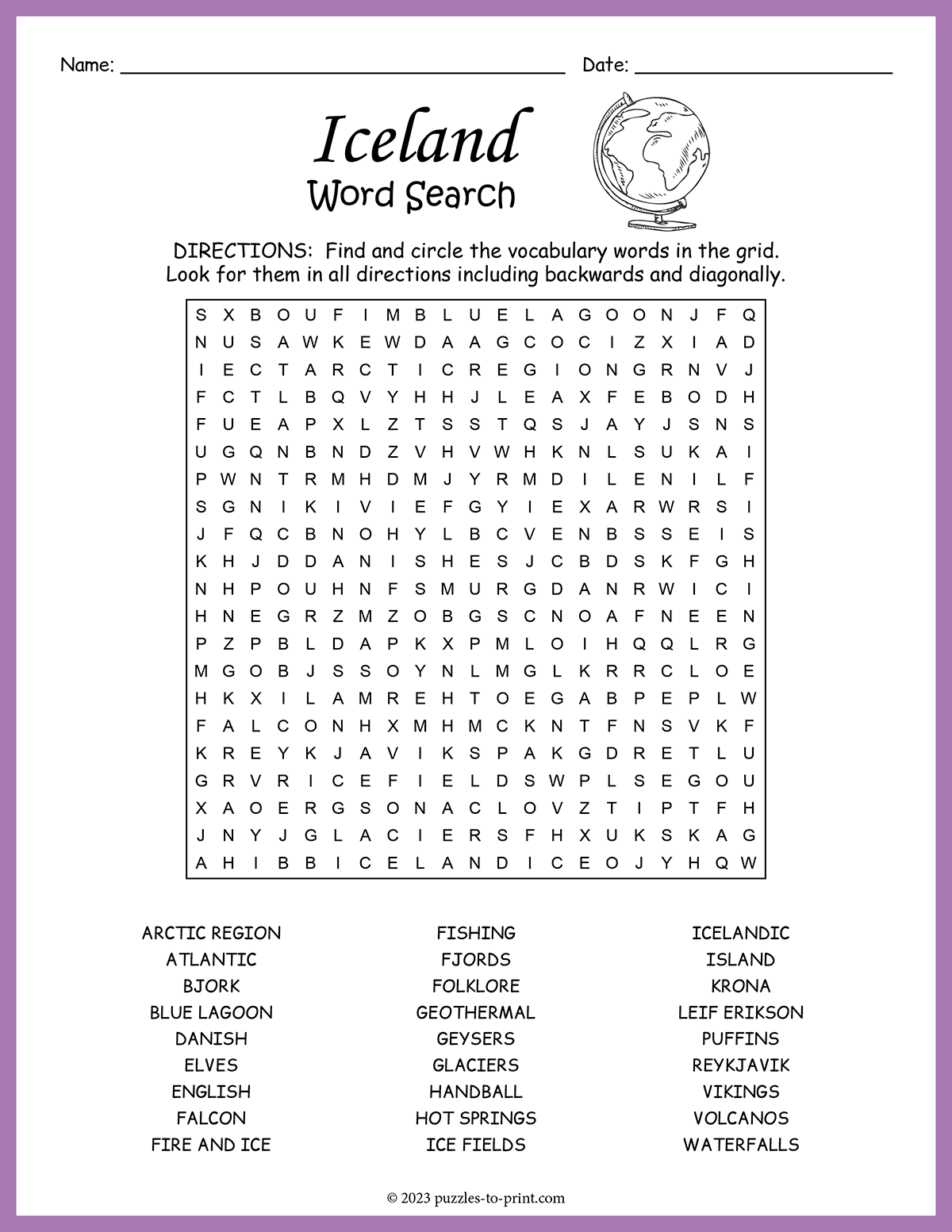 Iceland Word Search