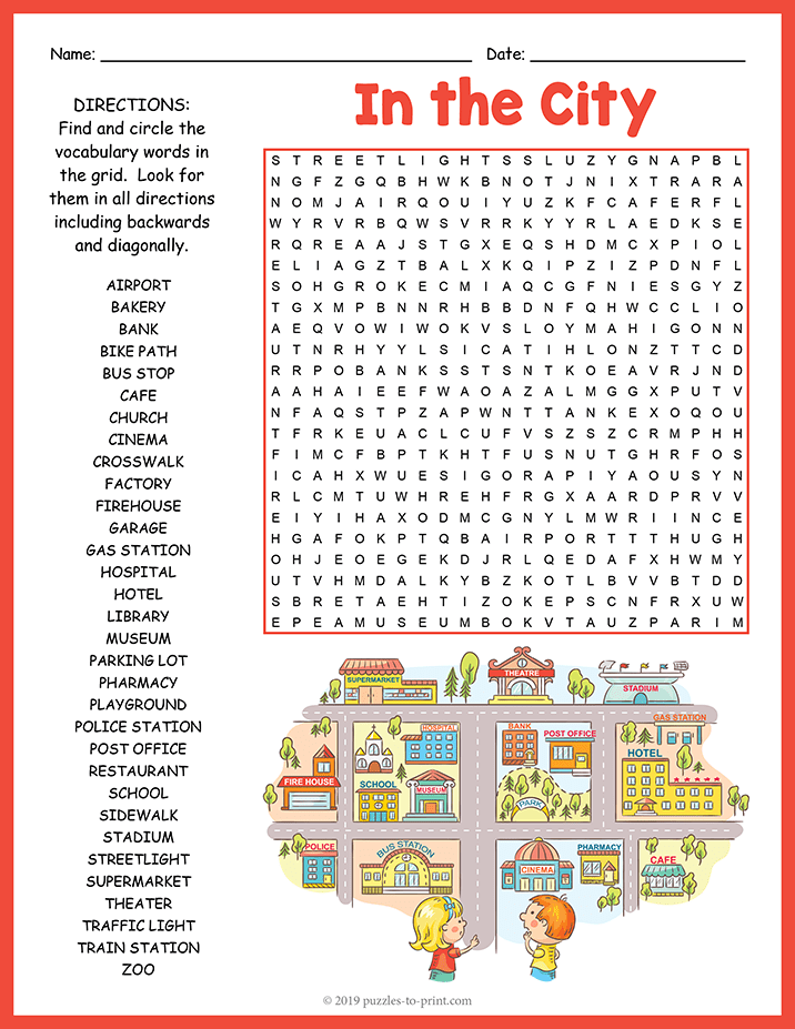 In the City Word Search