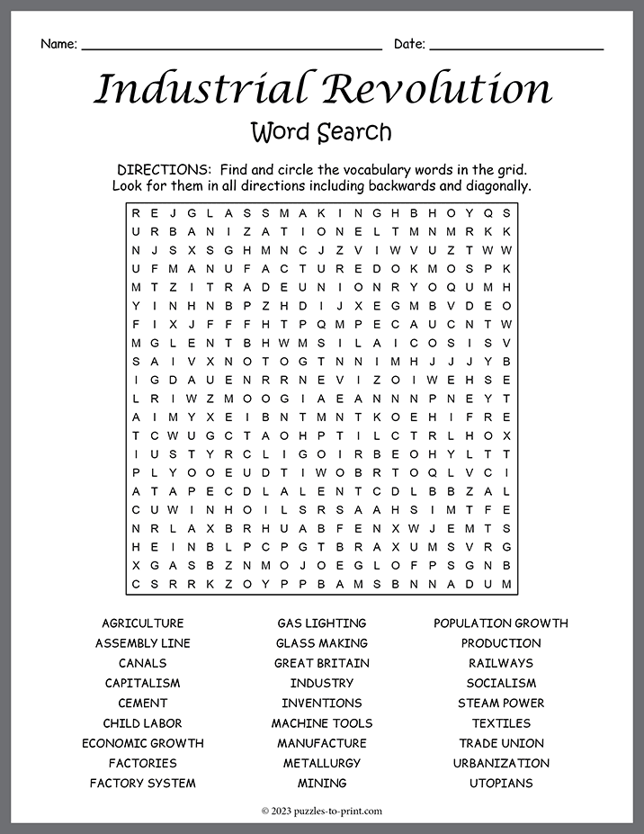 Industrial Revolution Word Search