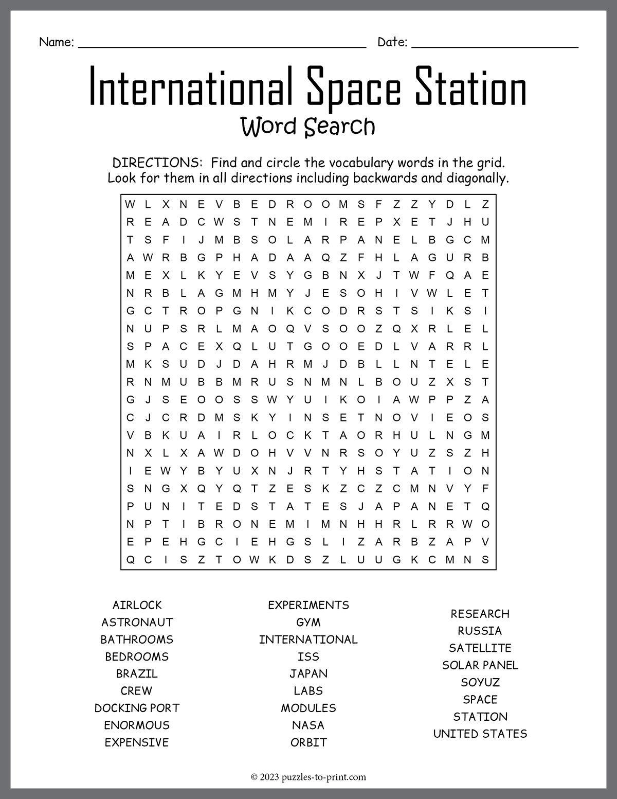 International Space Station Word Search