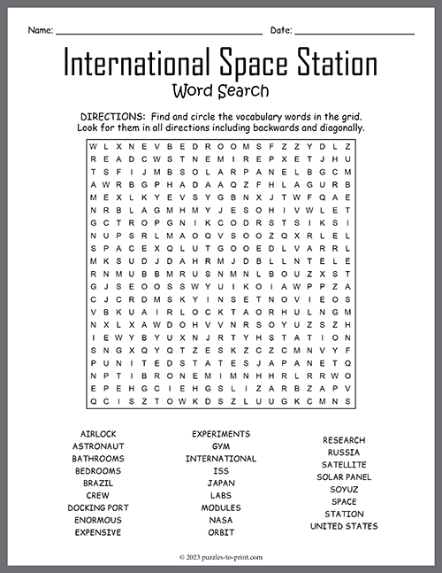 International Space Station Word Search