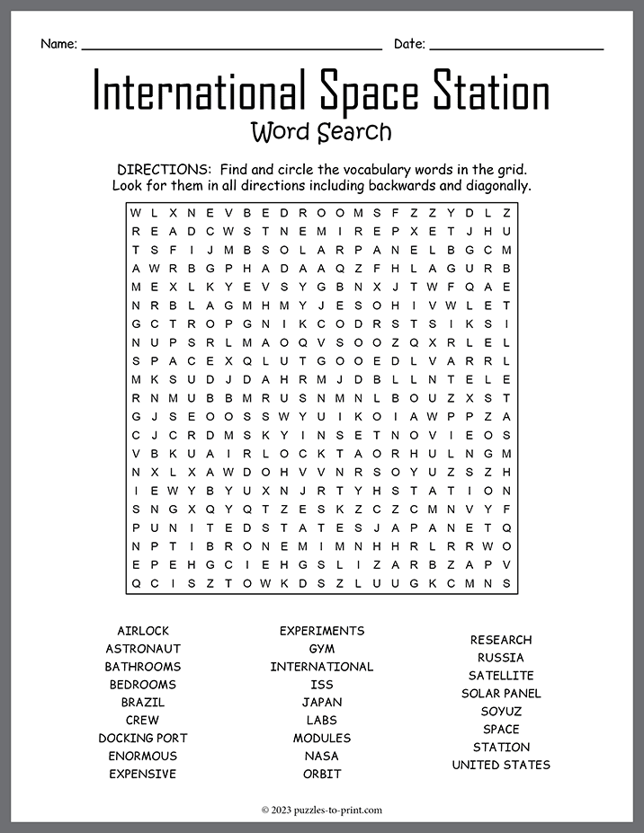 International Space Station Word Search