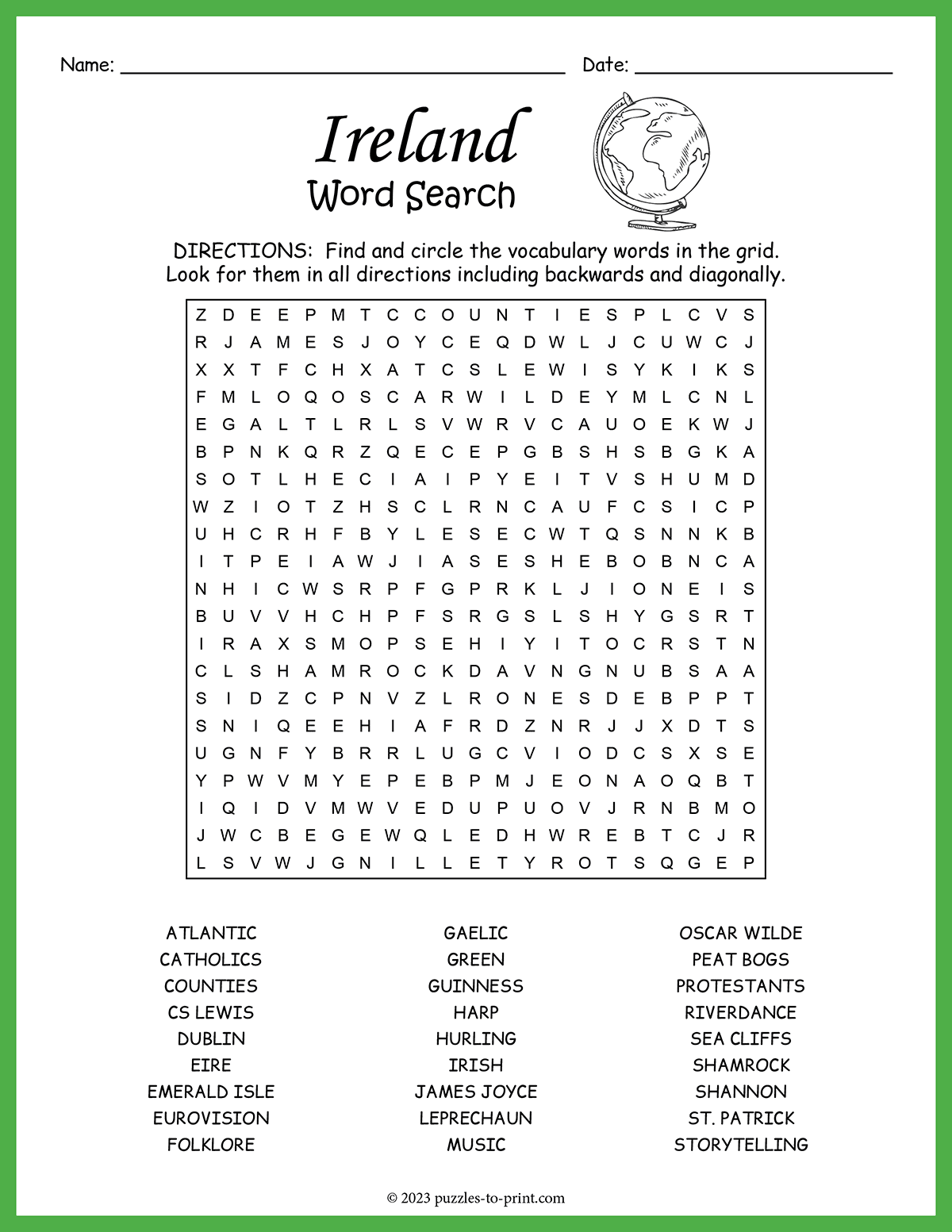 Ireland Word Search