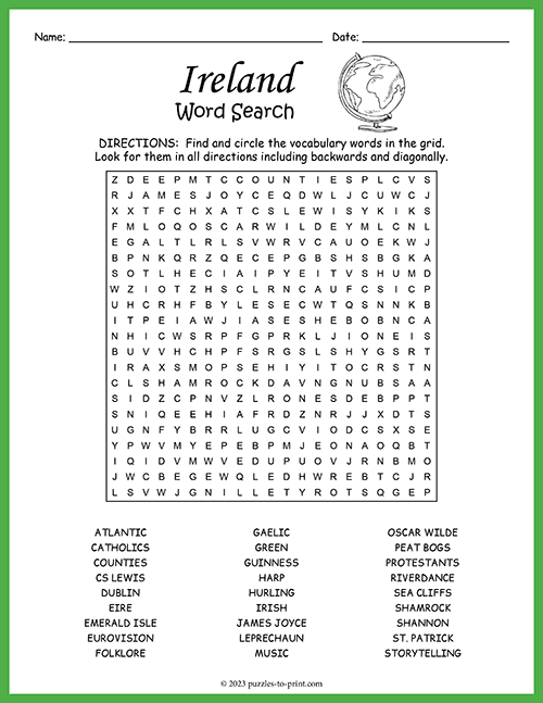 Ireland Word Search