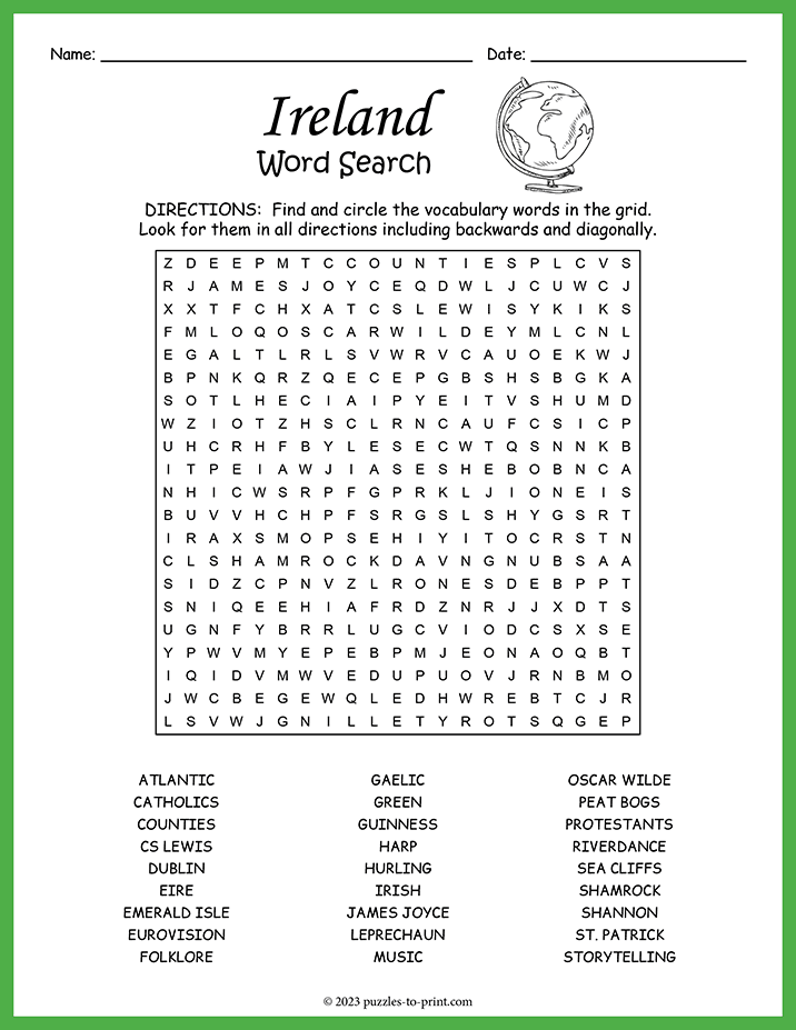 Ireland Word Search
