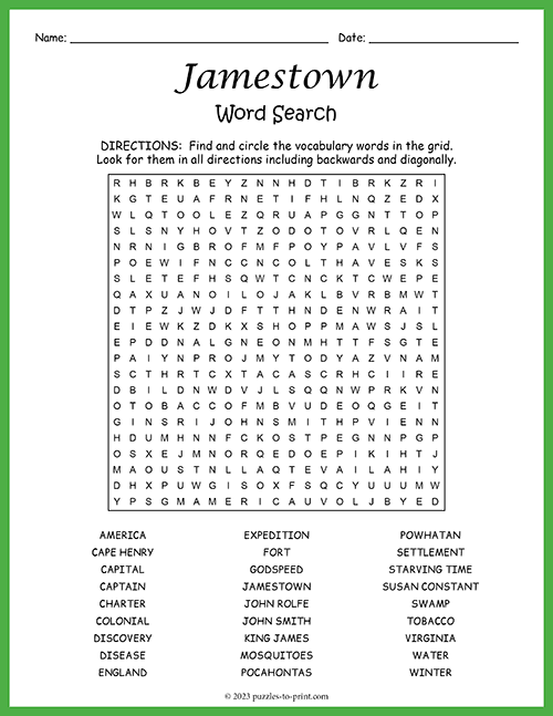 Jamestown Word Search