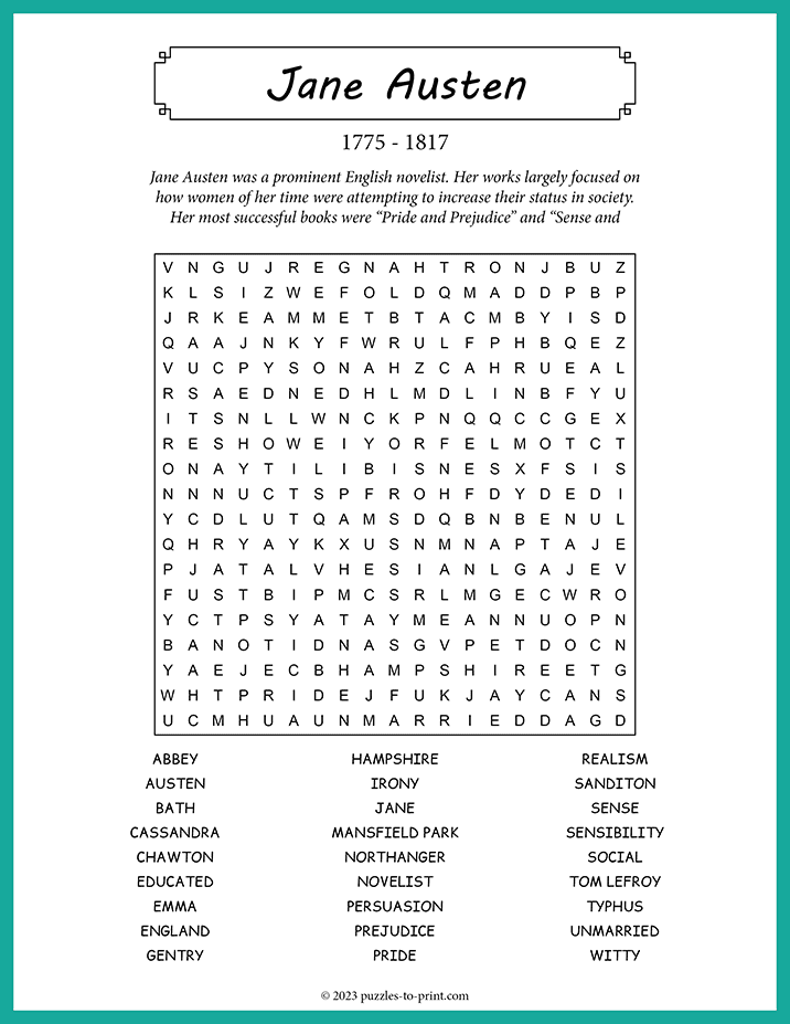 Jane Austen Word Search