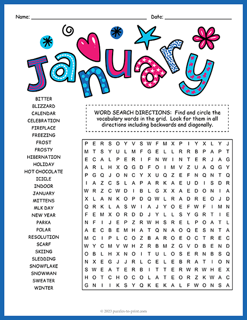 January Word Search