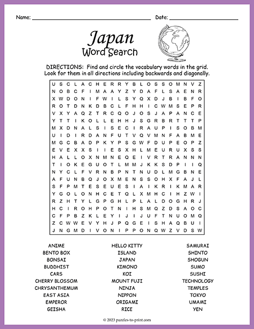 Japan Word Search