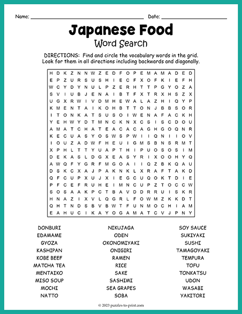 Japanese Food Word Search