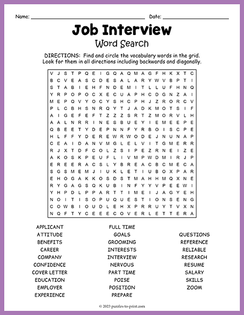 Job Interview Word Search