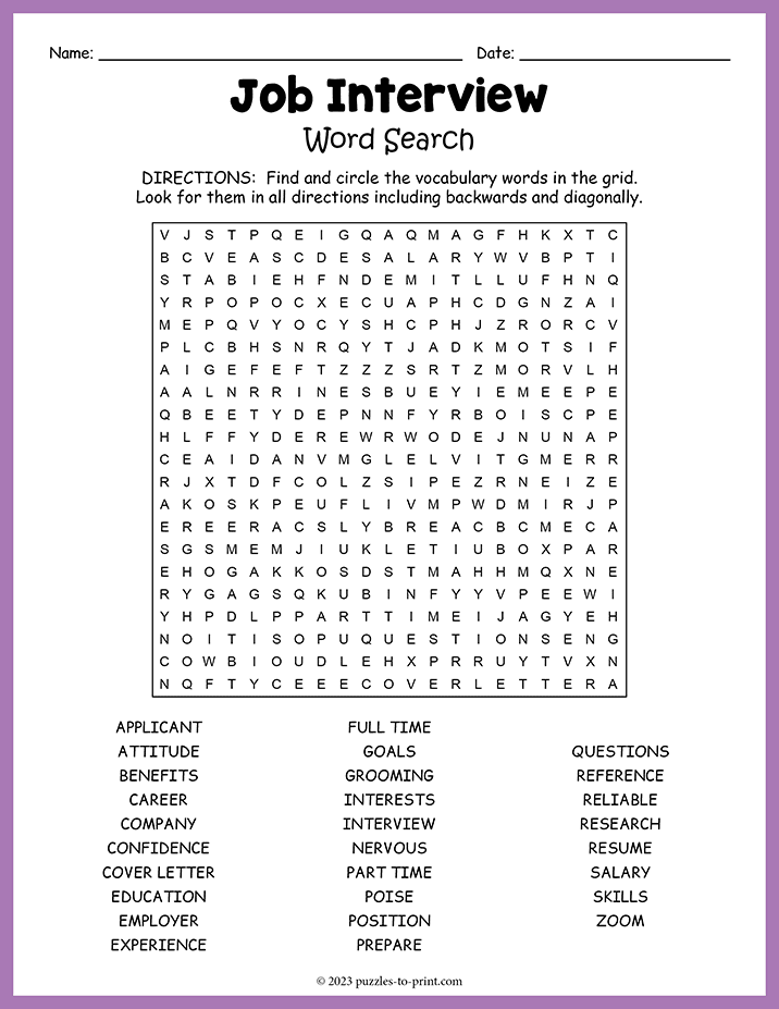 Job Interview Word Search