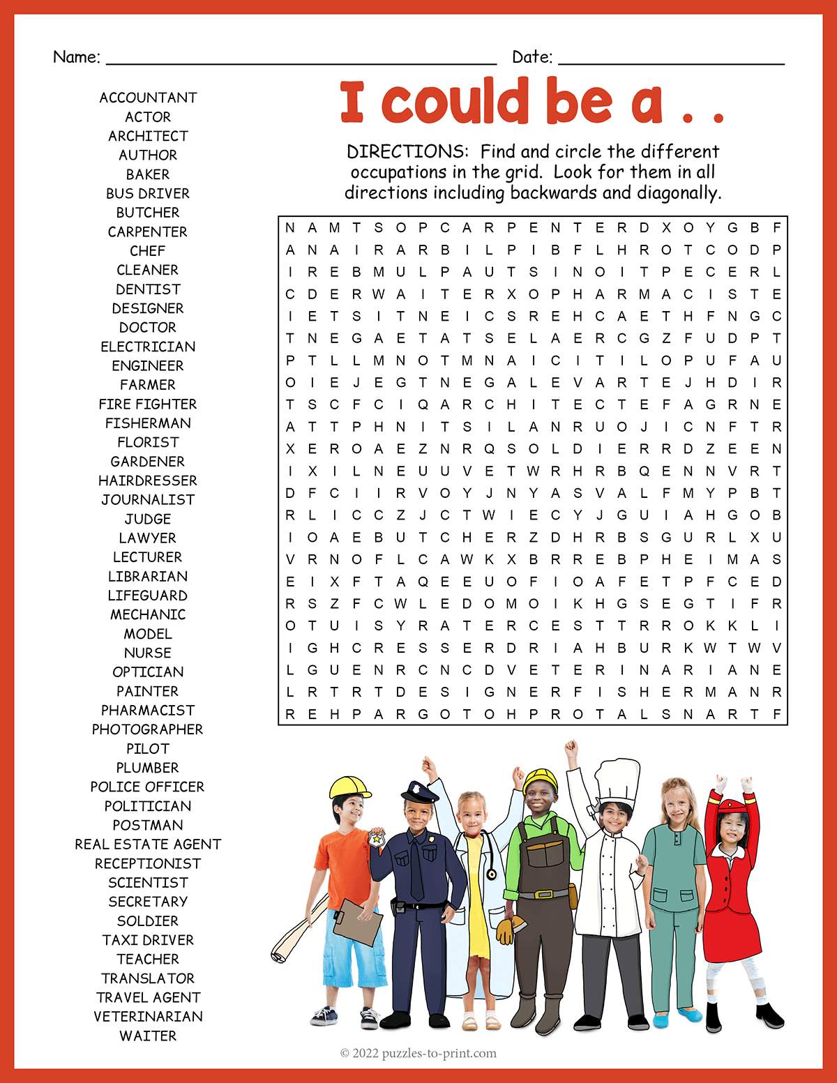 Jobs Word Search