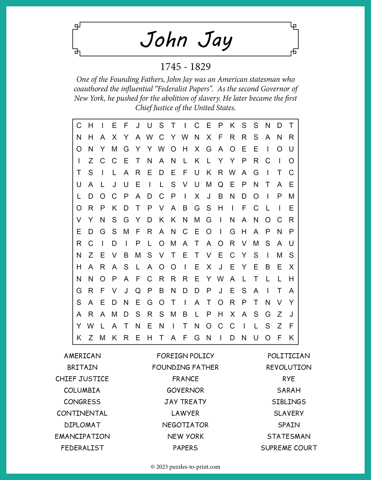 John Jay Word Search
