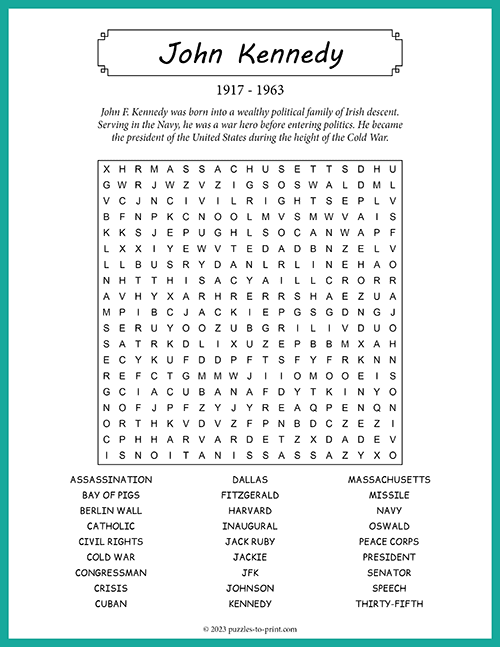 John Kennedy Word Search