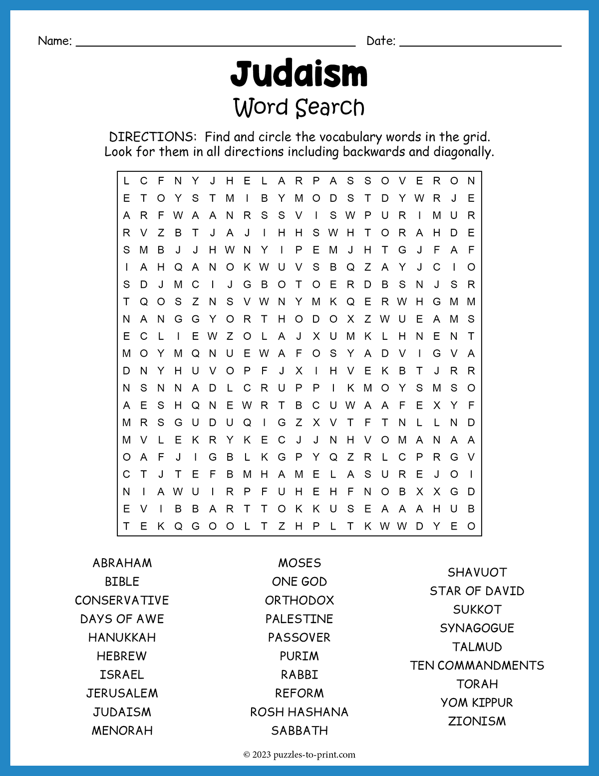 Judaism Word Search