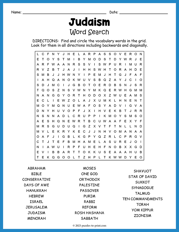 Judaism Word Search
