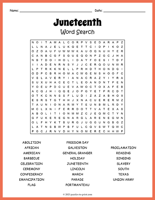 Juneteenth Word Search