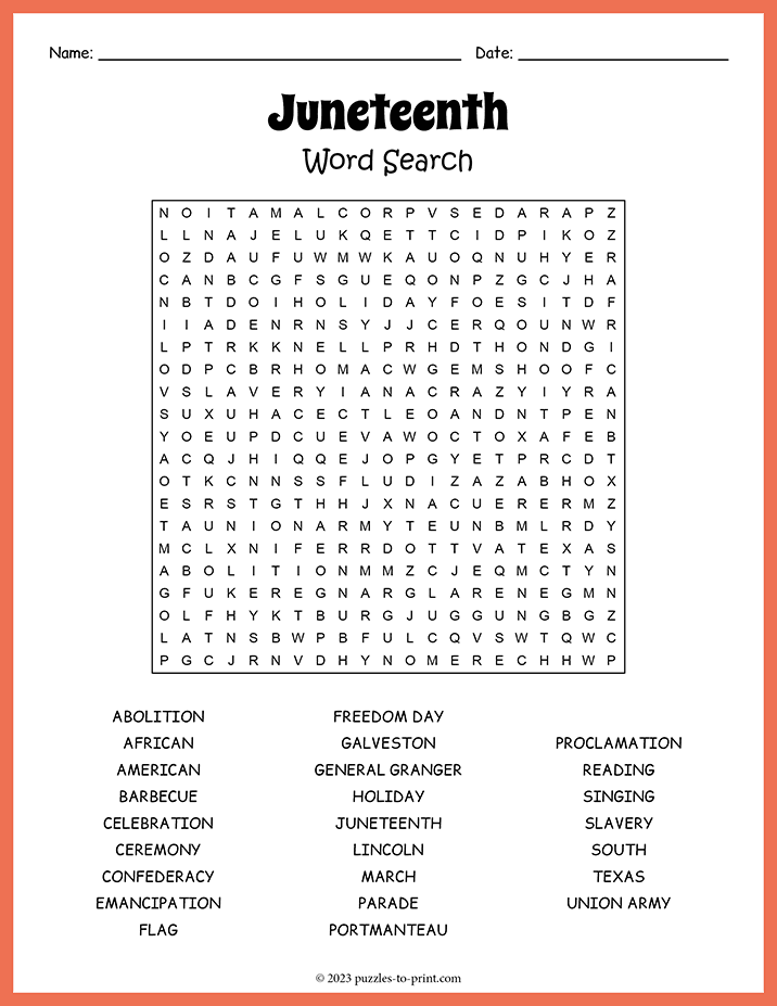 Juneteenth Word Search