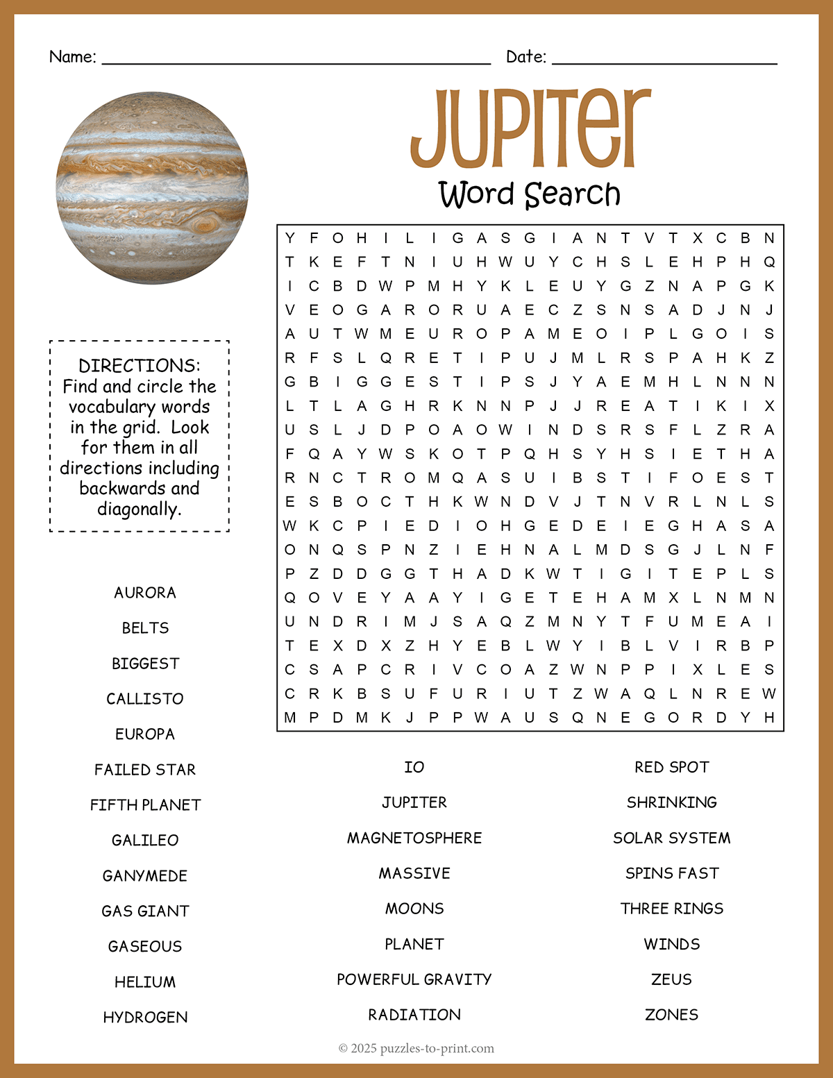 Jupiter Word Search