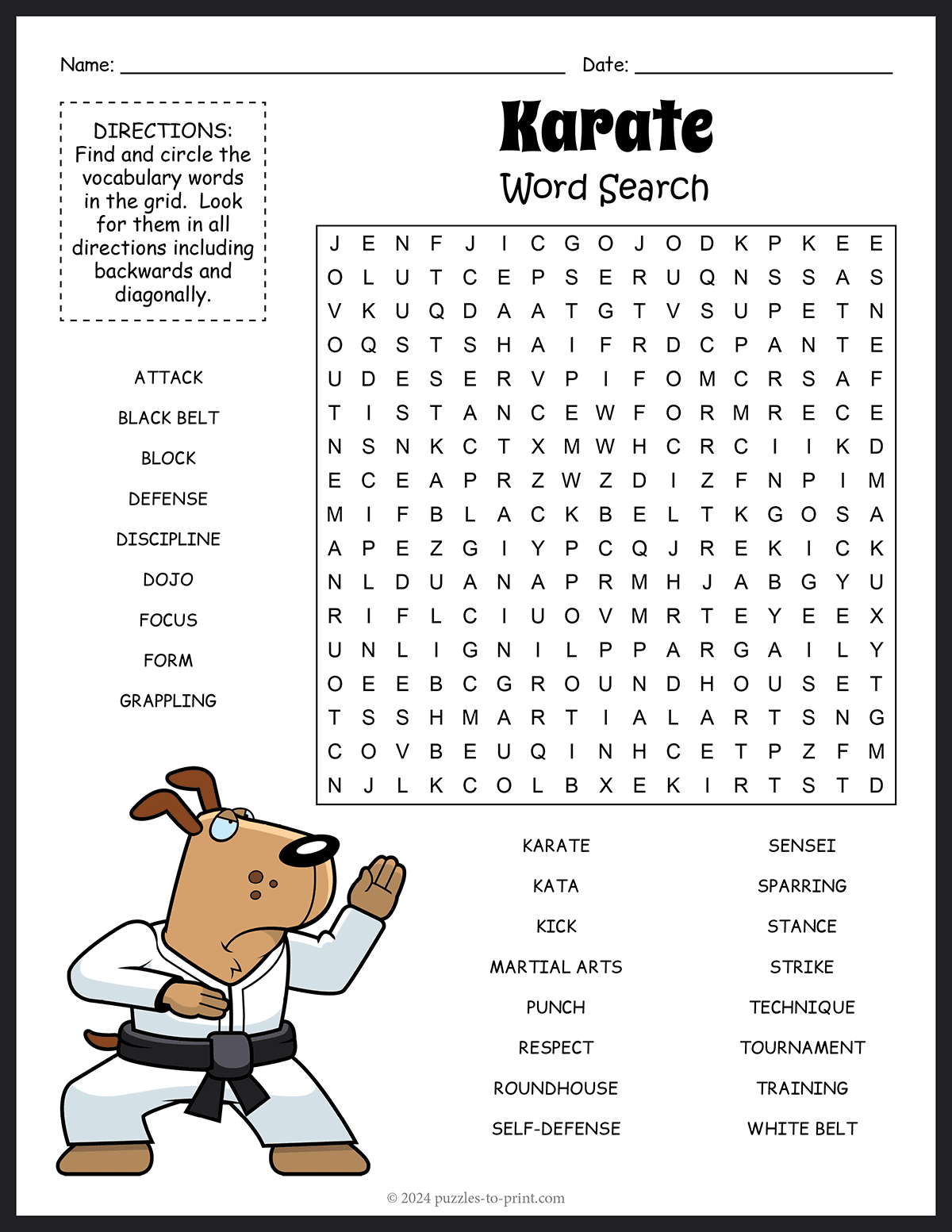 Karate Word Search