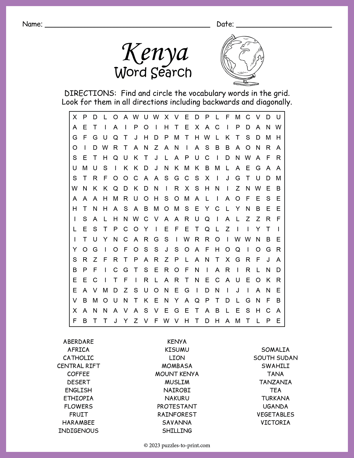 Kenya Word Search