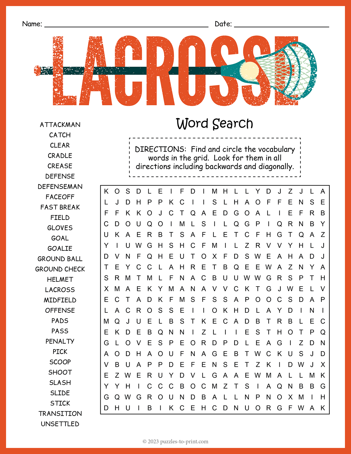 Printable Sports Word Search