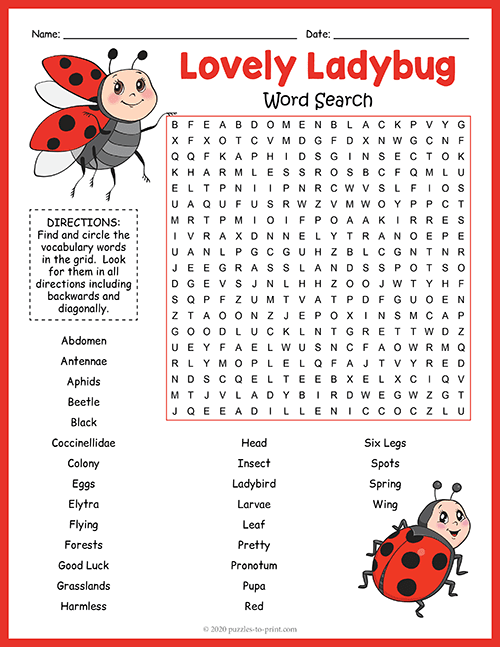 Ladybug Word Search - Free Printable (Easy & Challenging)