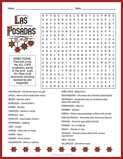 Las Posadas Word Search