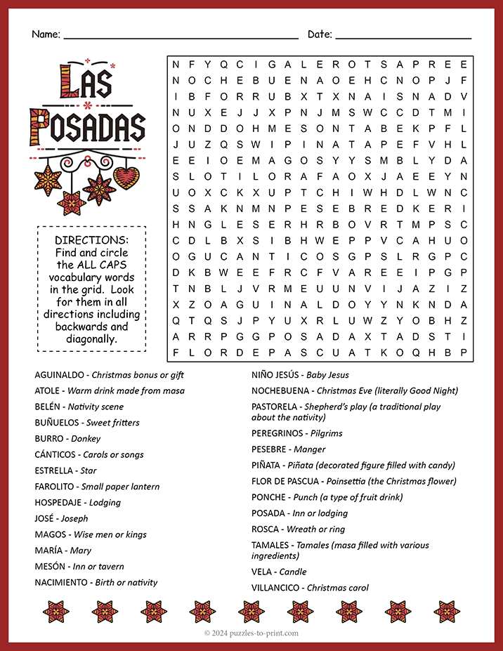 Las Posadas Word Search