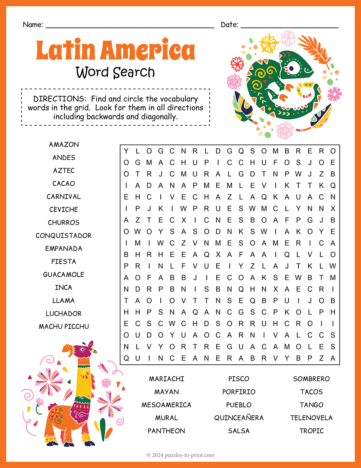 Latin American Culture Word Search