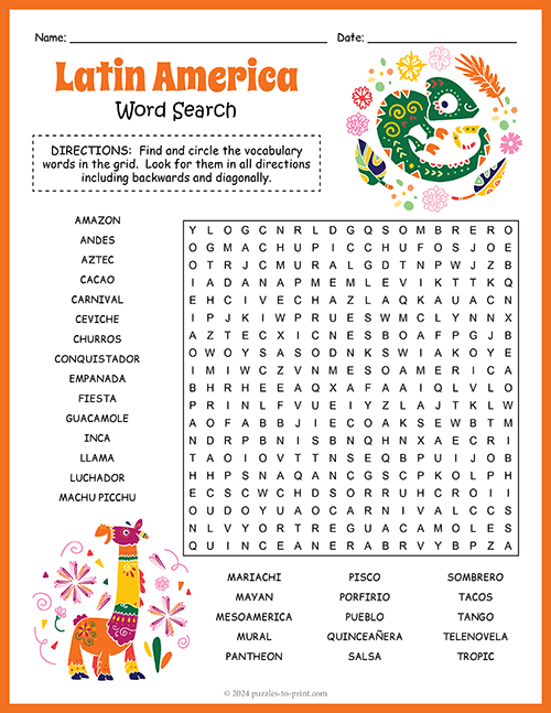 Latin American Culture Word Search