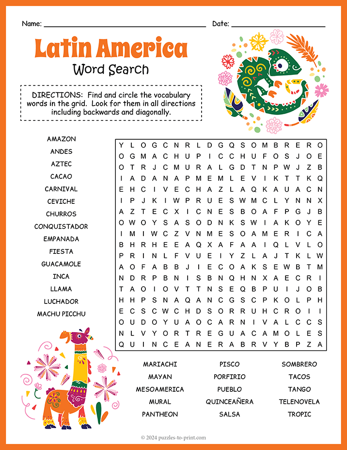 Latin American Culture Word Search