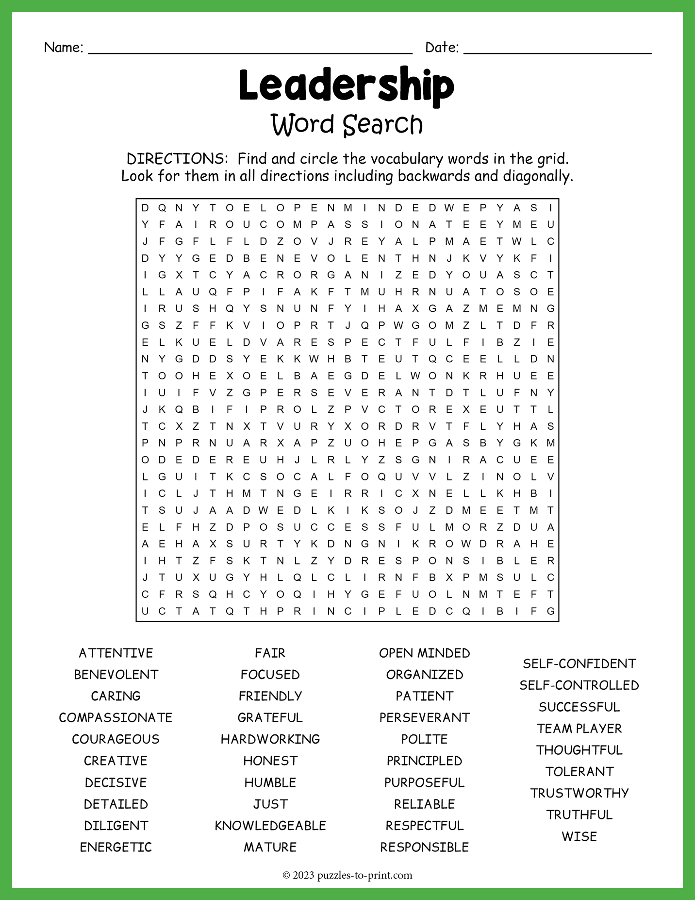 Leadership Word Search