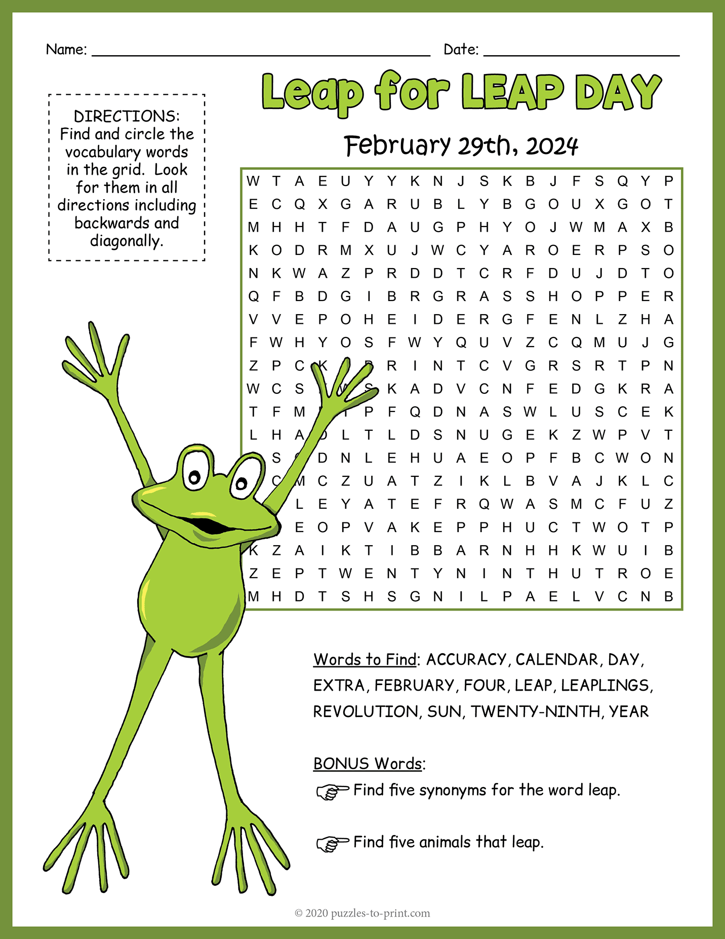 Leap Year Word Search