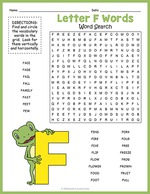 Letter F Words Word Search