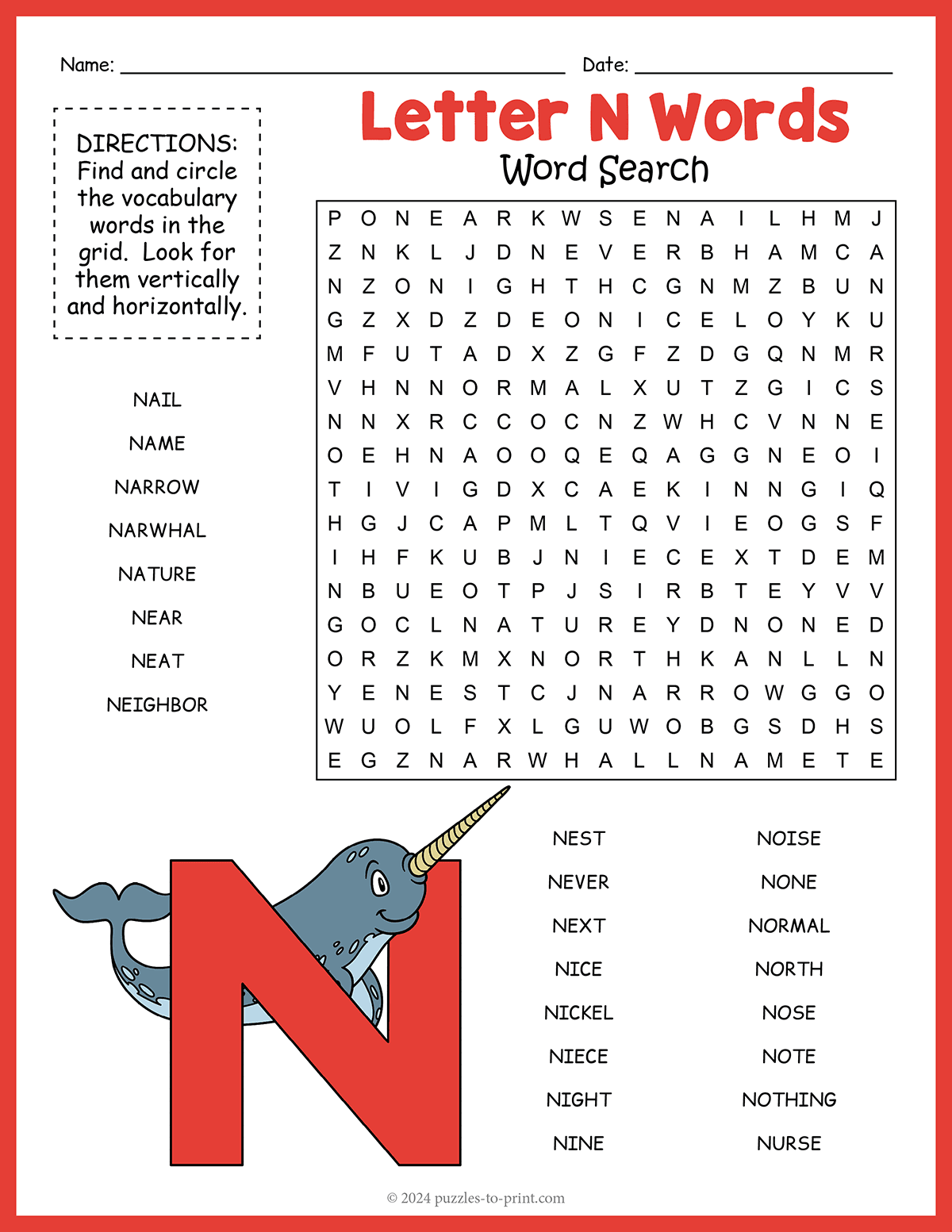 The Letter N Words