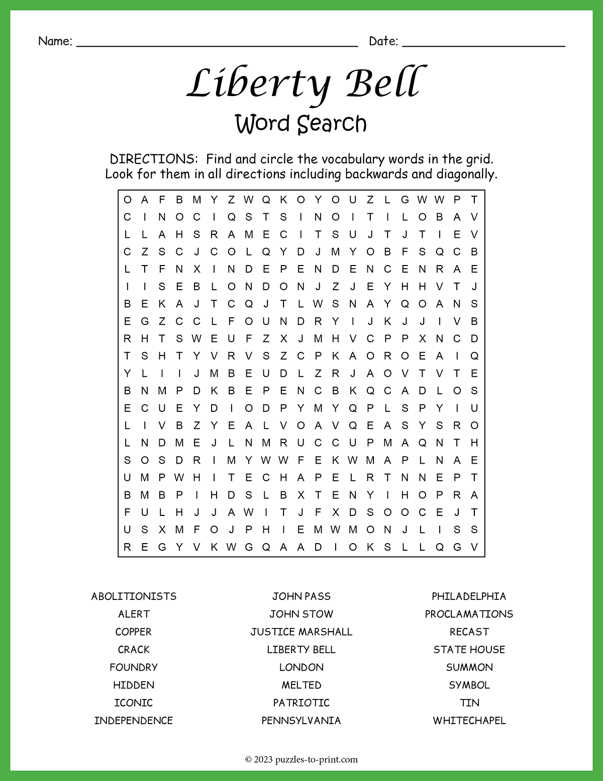 Liberty Bell Word Search