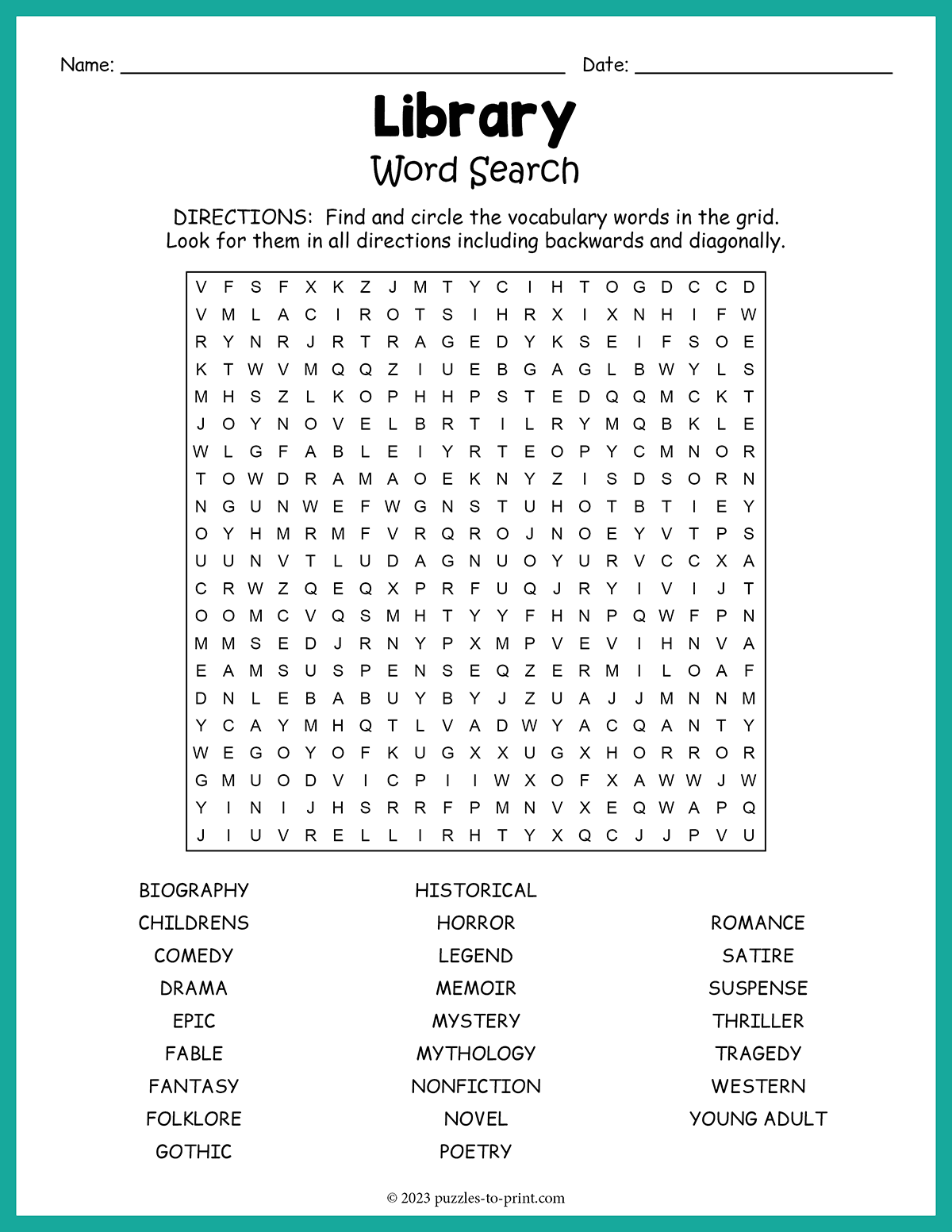 Library Word Search