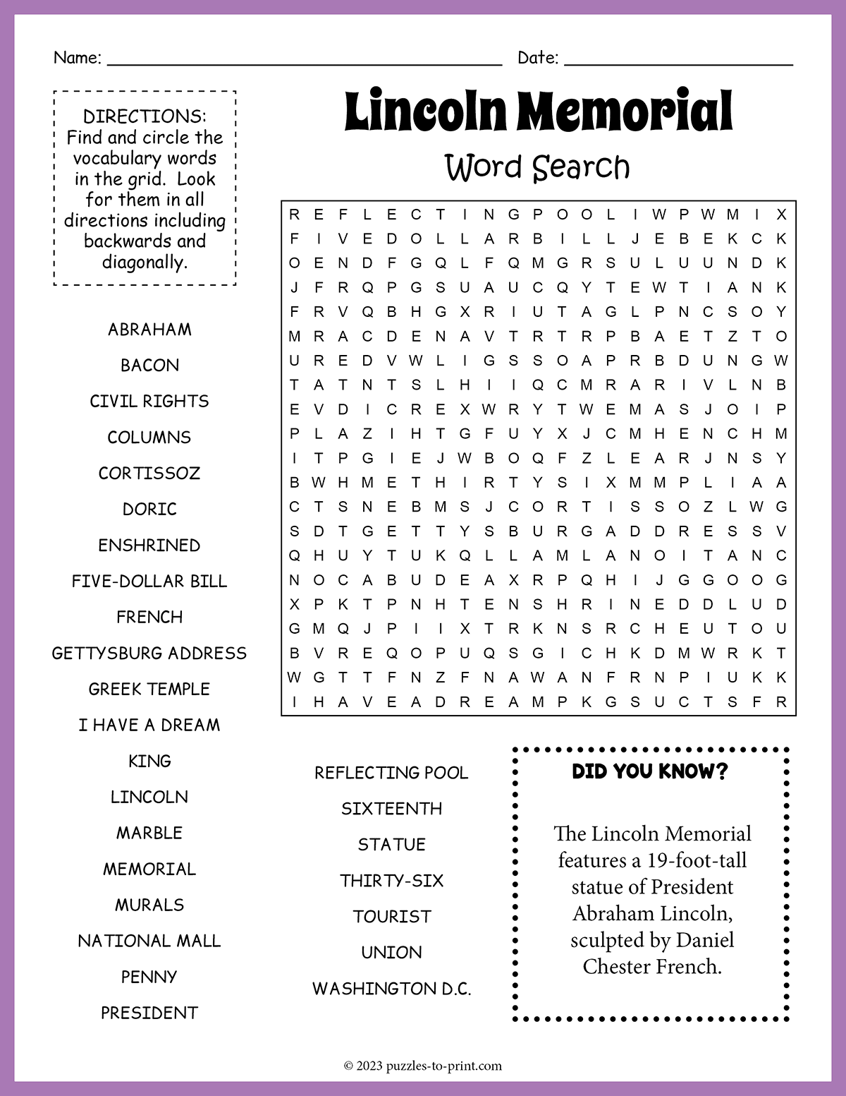 Abraham Lincoln Word Search Abraham Lincoln Printable Word Search