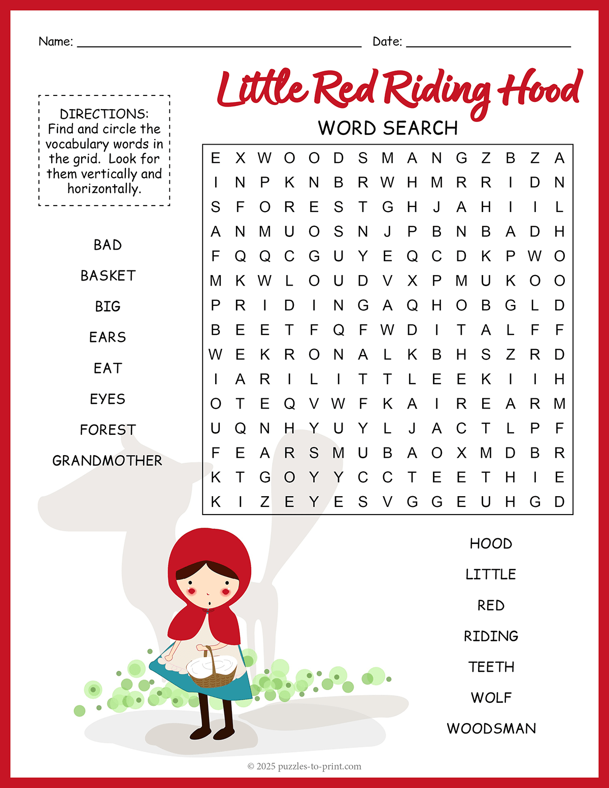 Little Red Riding Hood Word Search