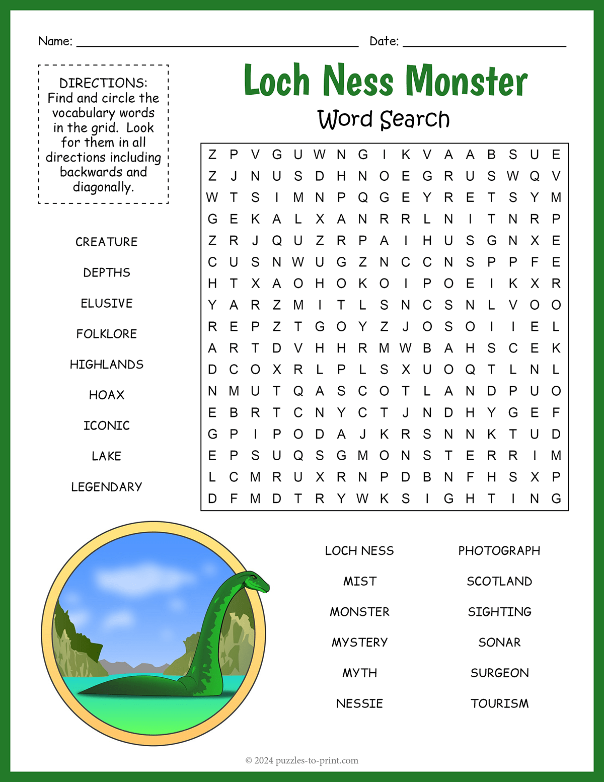 Loch Ness Monster Word Search