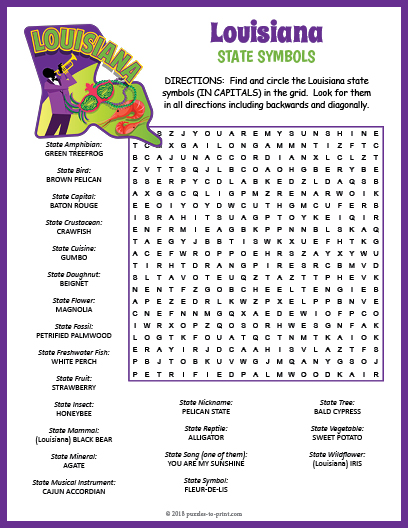 Printable Louisiana Word Search Puzzles