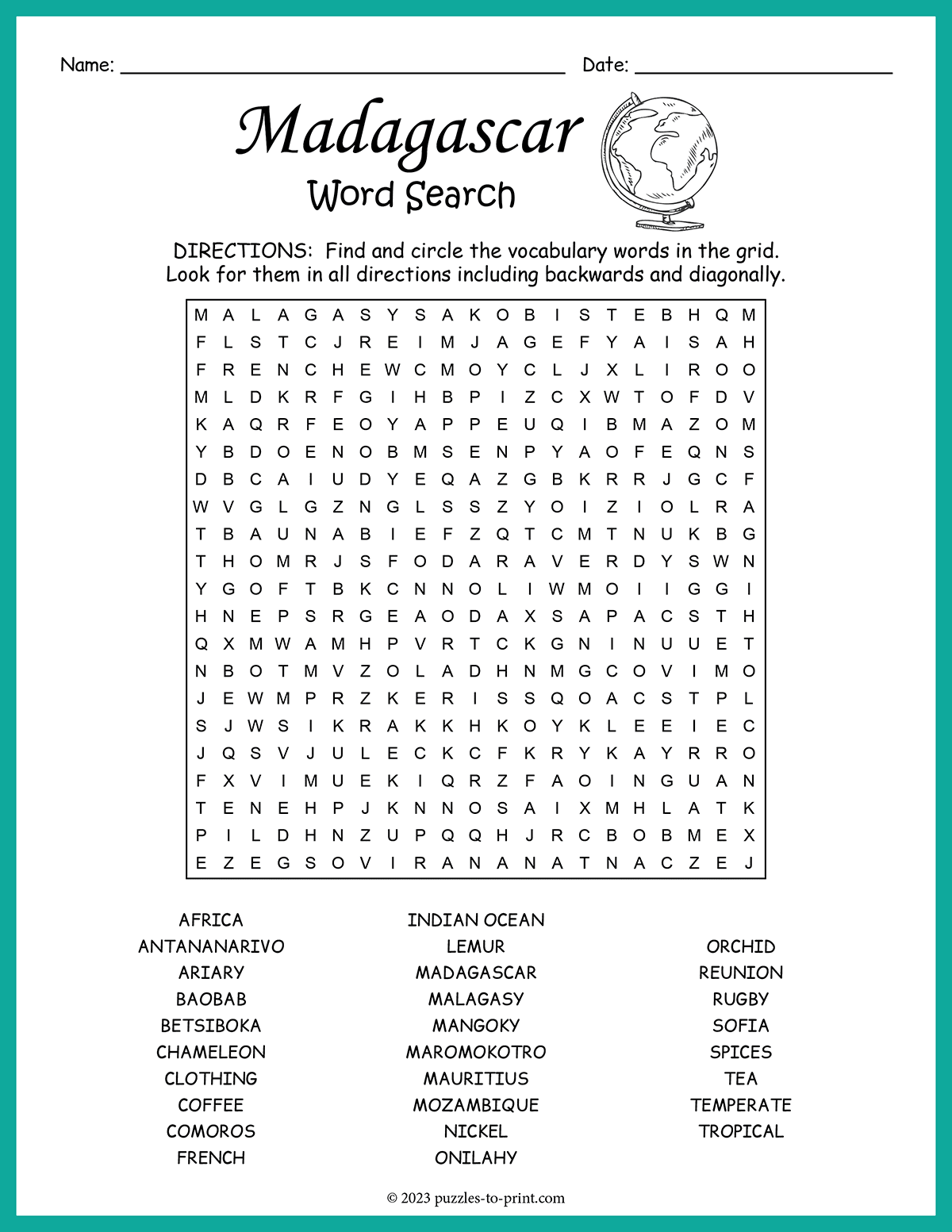Madagascar Word Search